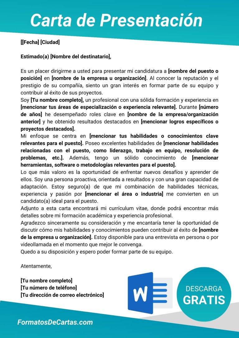 Cartas de Presentación | Modelos y Formatos para descargar en Word ...