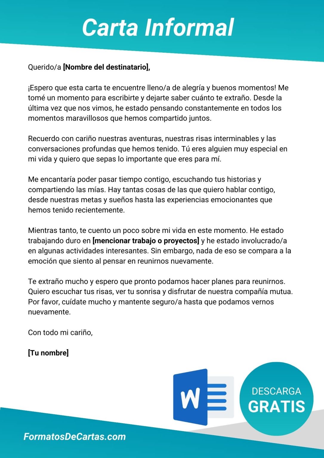 Carta Informal | Formatos para descargar en Word 【 2025 】| Formatos de ...